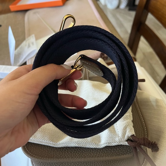 Hermes | Bags | Hermes Evelyn Tpm Etoupe Color With Navy Blue Strap ...